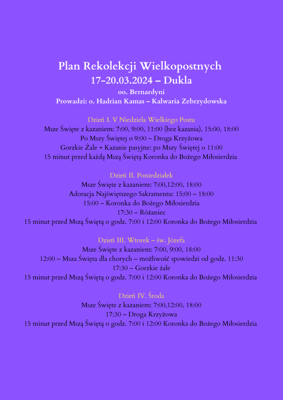 Plan Rekolekcji Wielkopostnych - Sanktuarium św. Jana z Dukli ...